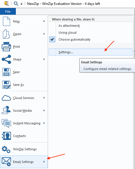 KB Corel: How to use the Email Settings in WinZip